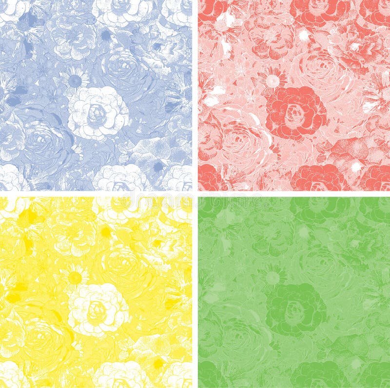 Set of 4 Seamless Backgrounds with Roses. Stock Illustration ...