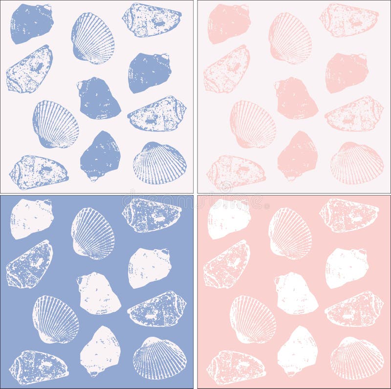 Set of 4 Seamless Backgrounds with Shell. Stock Illustration ...
