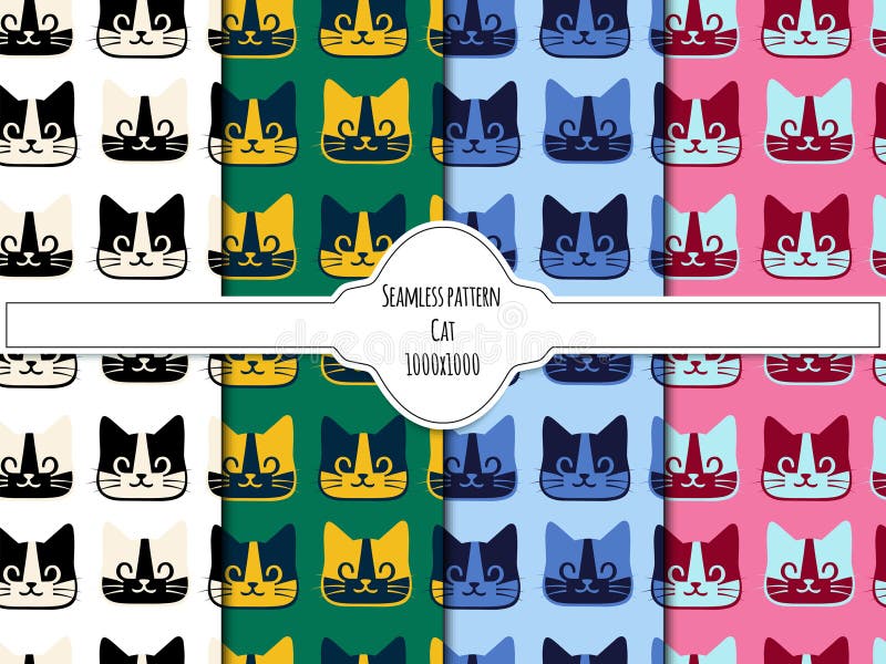 A Set of Seamless Backgrounds, Stylized Cat Heads in Two Colors ...