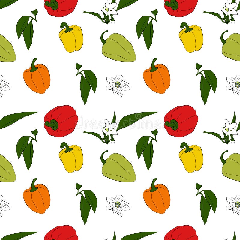 A Set of Seamless Backgrounds with Sweet Peppers, Leaves and Flowers ...
