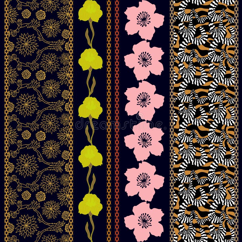 Set of Seamless Batik Borders with Bohemian Elements. Stock Vector ...
