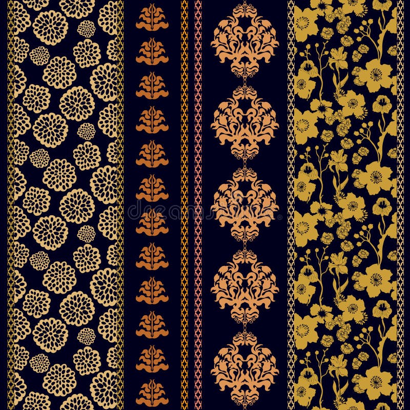 Set of Seamless Batik Borders with Bohemian Elements. Stock Vector ...