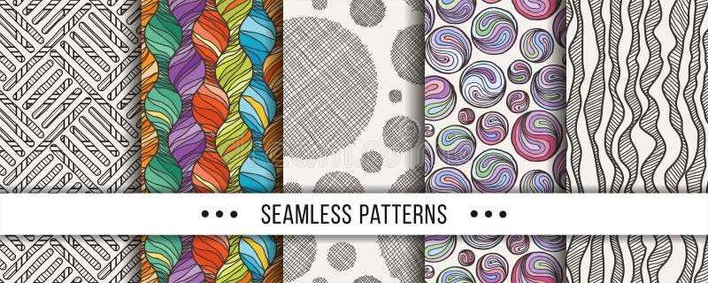 Set of Seamless Boho Patterns with Hand-drawn Elements Texture ...