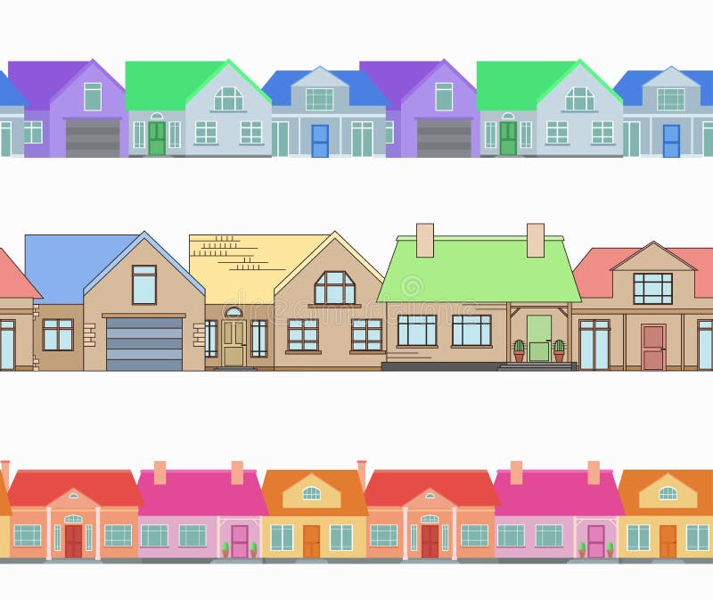 Set of Seamless Borders with Country Houses. Stock Vector ...