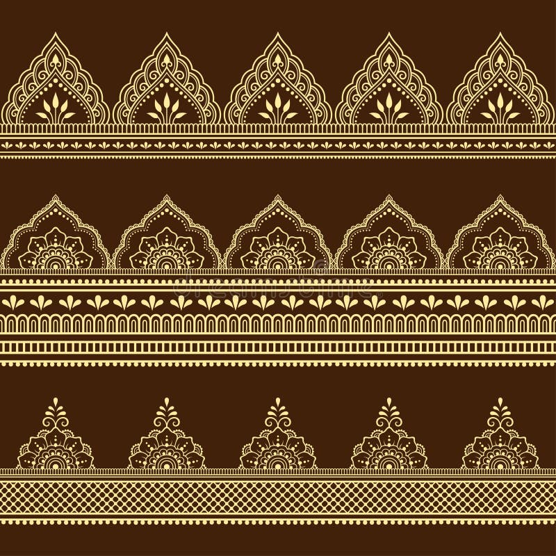 Set of Seamless Borders for Design, Application of Henna, Mehndi and ...