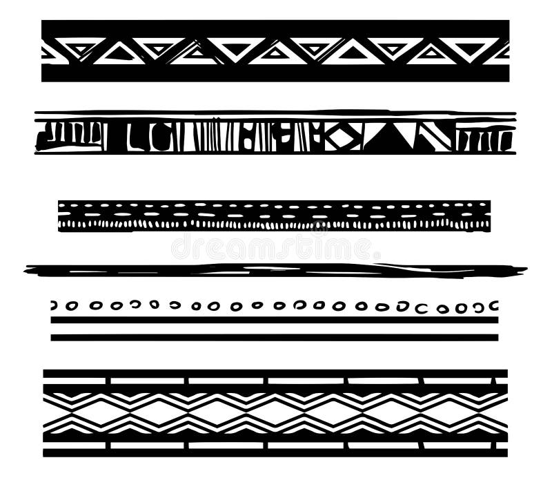 Set of Seamless Borders for Design. Horizontal Stripes. Black and White ...