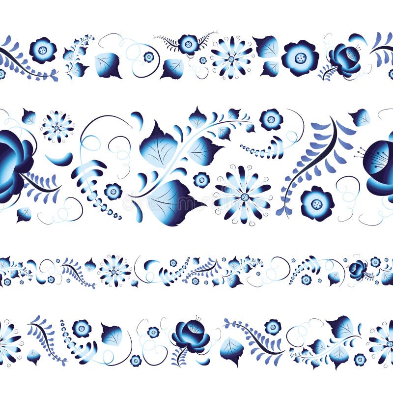 Set of Seamless Borders with Russian Traditional Gzhel Pattern Stock ...