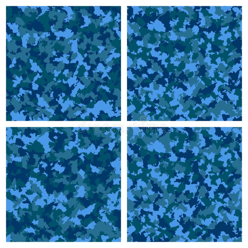 Set of Seamless Camouflage Pattern in Blue Stock Vector - Illustration ...