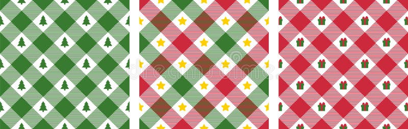 A Set of Seamless Checkered Christmas Patterns. Red Green Gingham ...