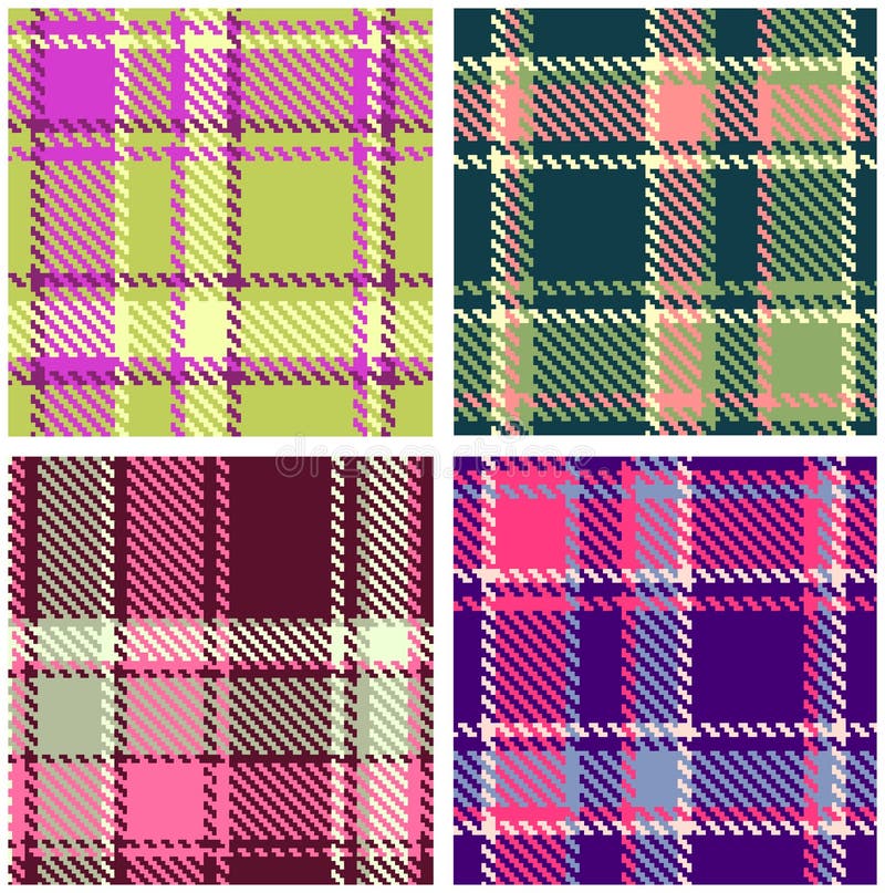 Set of Seamless Checkered Plaid Pattern Stock Vector - Illustration of ...
