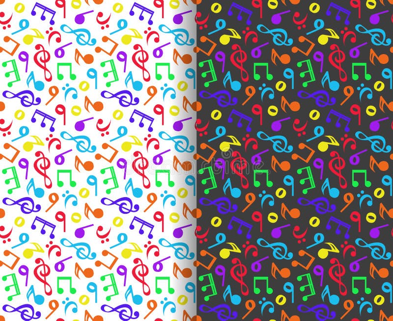 Set of Seamless, Colorful Patterns with Musical Notes and Treble Clefs ...
