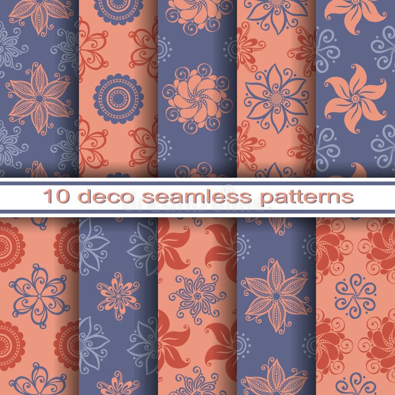 Set of 10 Seamless Decorative Floral Patterns Stock Vector ...