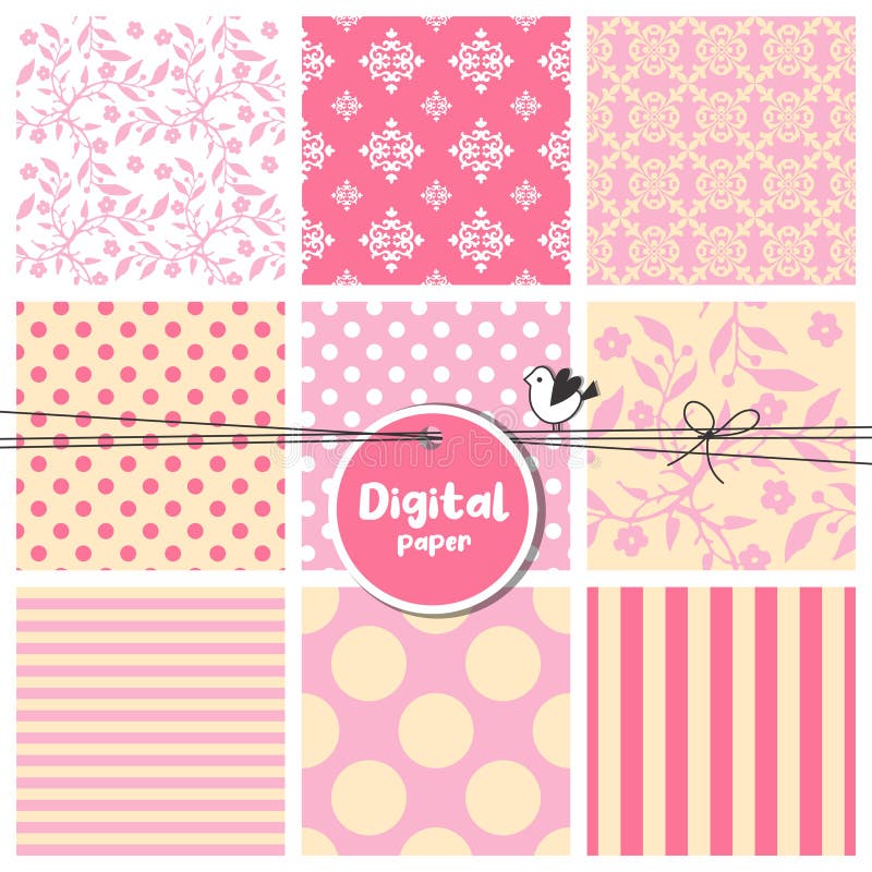 Set of Seamless Digital Papers, Patterns, Flowers Stock Vector ...