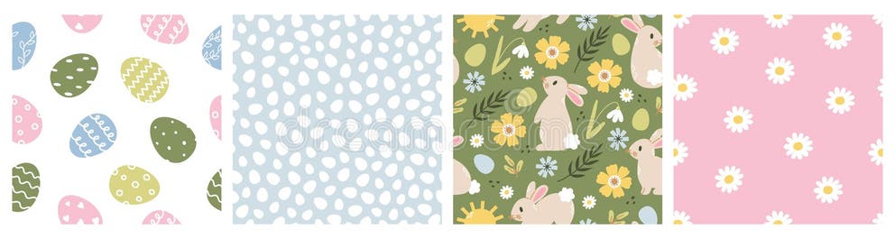 Set of Seamless Easter Pattern Stock Vector - Illustration of template, plant: 305526784