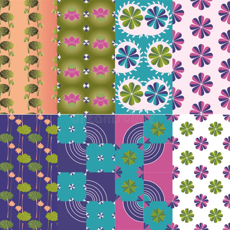 Floral Pattern Set Seamless Stock Vector - Illustration of swirl ...