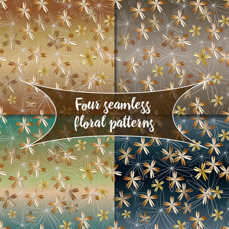 Set of Seamless Floral Patterns with Gradient Background Stock Vector ...