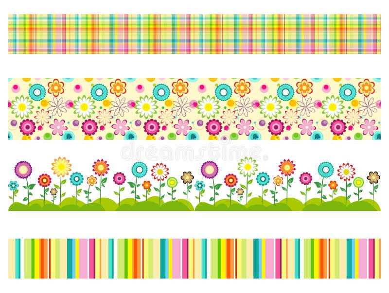Set of Seamless Flower Patterns and Colorful Geometric Borders. Stock ...