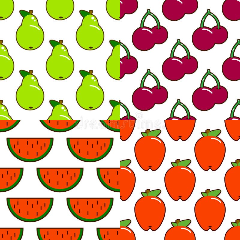 Set of Seamless Fruit and Berry Pattern Flat Design Vector Illustration ...