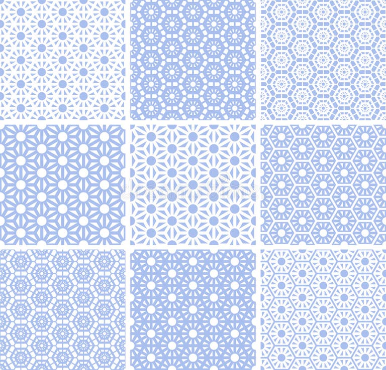 Seamless Blue Geometric Hexagons Patterns Set Stock Vector - Illustration of blue, collection ...