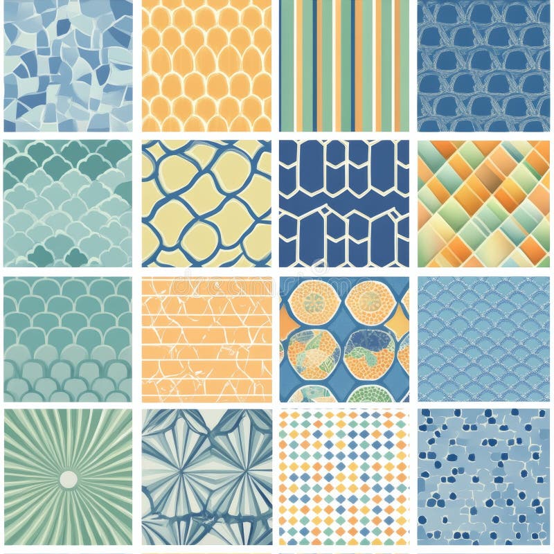 Set of 16 Seamless Geometric Patterns. Abstract Tileable Backgrounds in ...