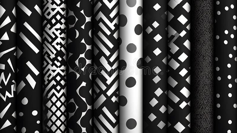 Set Seamless Geometric Patterns Monochrome Stock Image - Image of ...