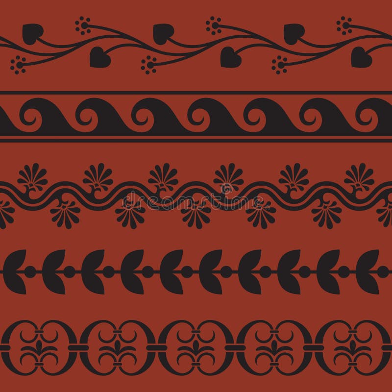 Set of Seamless Greek Borders Stock Illustration - Illustration of ...