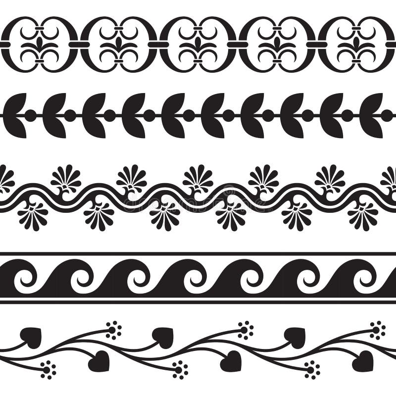Set of Seamless Greek Borders Stock Illustration - Illustration of ...