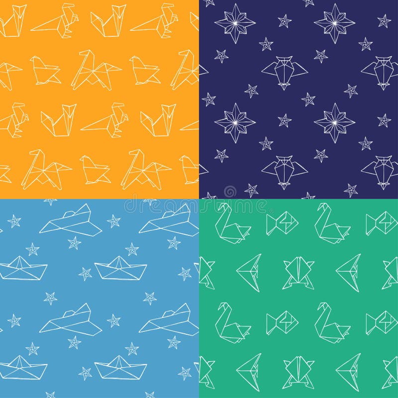 Set of 4 Seamless Hand Drawn Doodle Origami Patterns Stock Vector ...