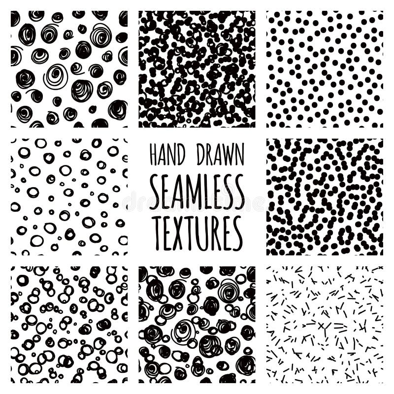Set of Seamless Hand Drawn Irregular Uneven Black and White Textures ...
