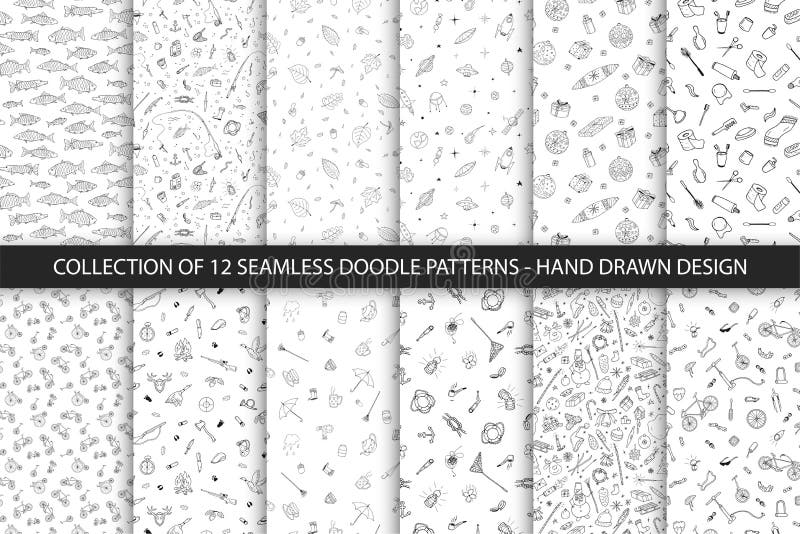 Set of Seamless Hand Drawn Patterns in Doodle Style. Creative ...