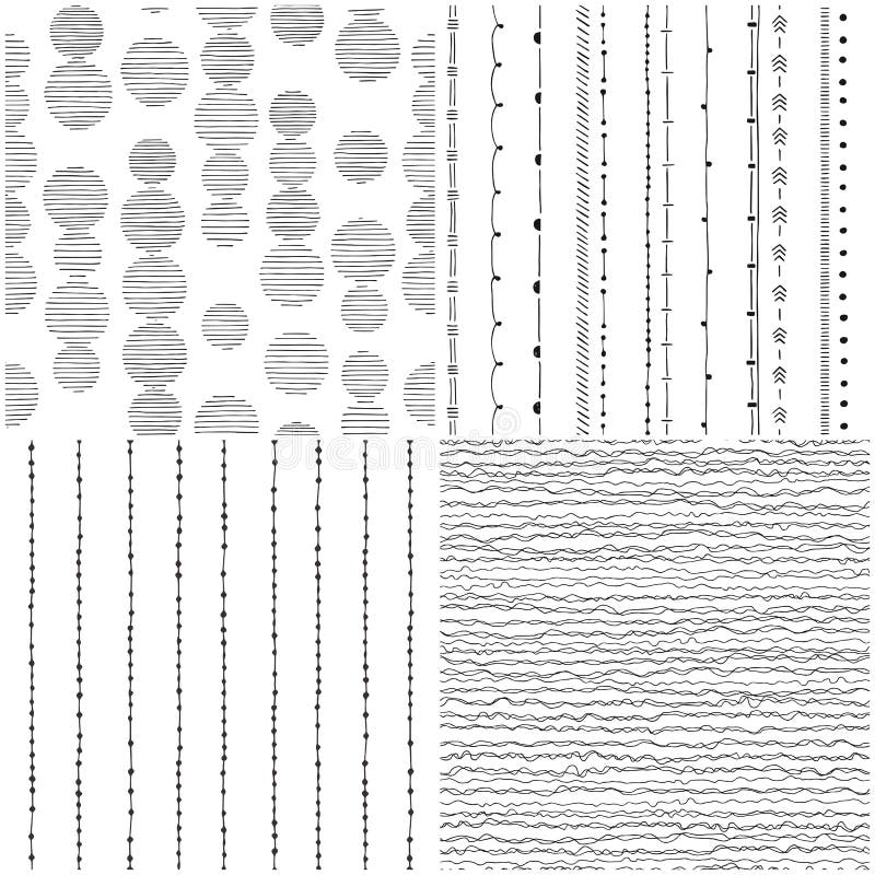 Set of Seamless Hand Drawn Patterns Stock Vector - Illustration of ...