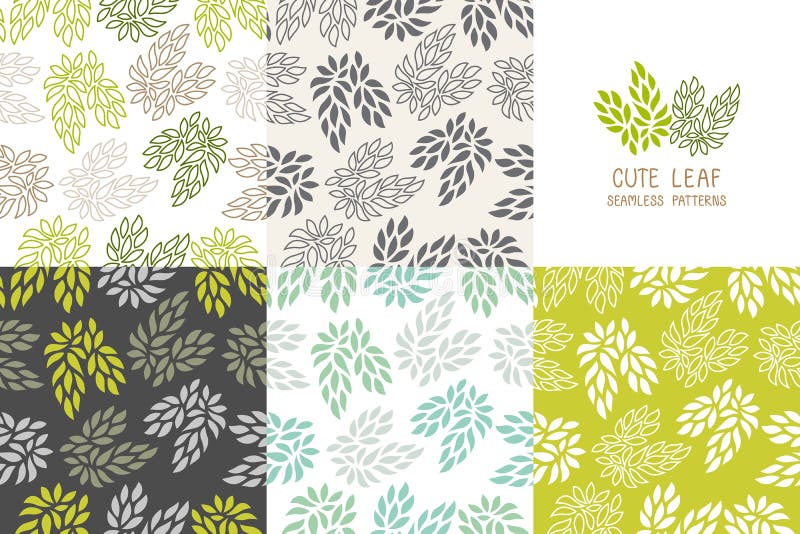 Set of Seamless Leaf Pattern in Green, Black, White and Gray Color ...