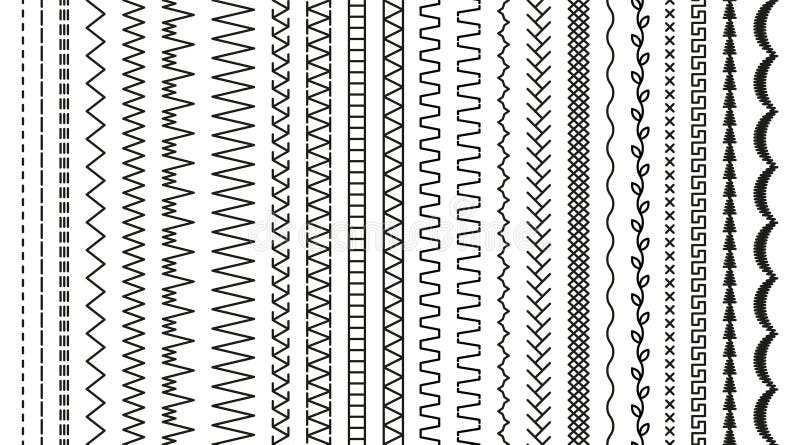 Set of Seamless Machine Embroidery Stitches. Thread Sew Brushes. Sewing ...