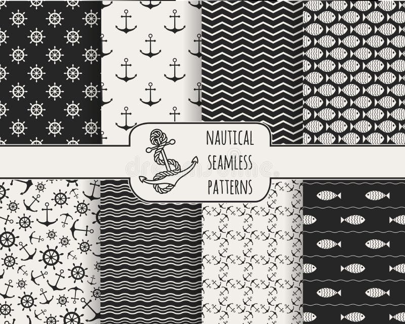 Set of 8 Seamless Nautical Patterns Stock Vector - Illustration of ...