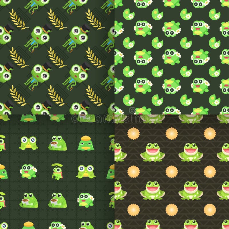 Set Seamless Pattern Abstract Elements Animal Frog Vector Texture for ...