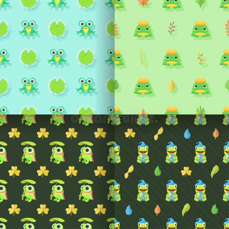 SeT Seamless Pattern Abstract Elements Animal Frog Vector Texture for ...