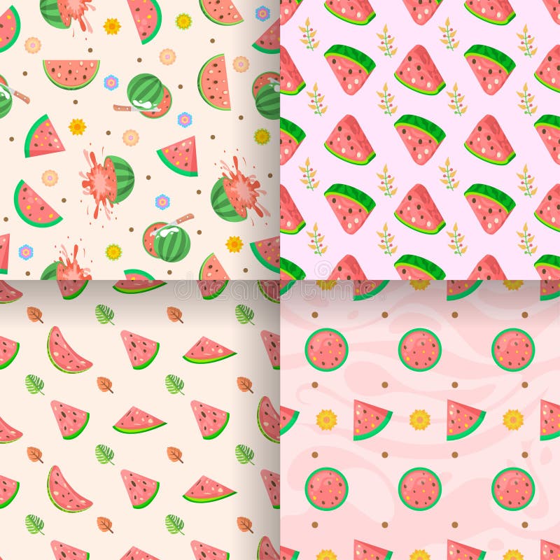 Set Seamless Pattern Abstract Elements Fruits Food Watermelon Vector ...