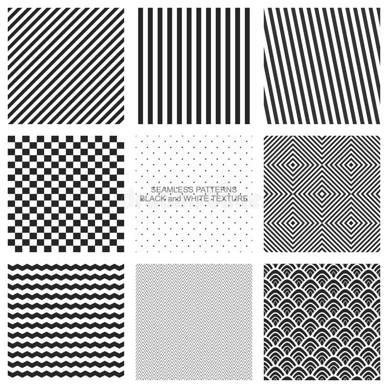 Set of Seamless Pattern, Black and White Stock Vector - Illustration of ...