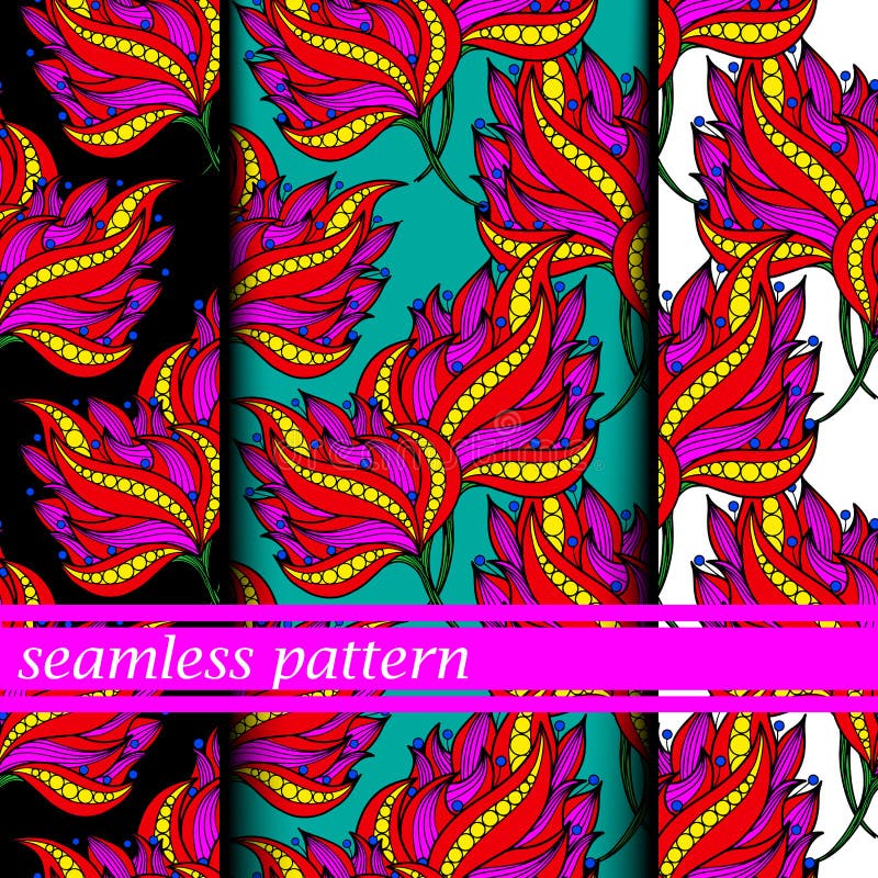 Set of Seamless Pattern with Flowers. Vector Stock Vector ...
