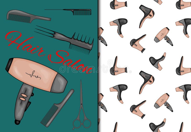 Set with Seamless Pattern and Items for Hairdressing Salon. Cartoon ...