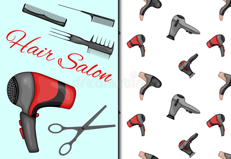 Set with Seamless Pattern and Items for Hairdressing Salon. Cartoon ...