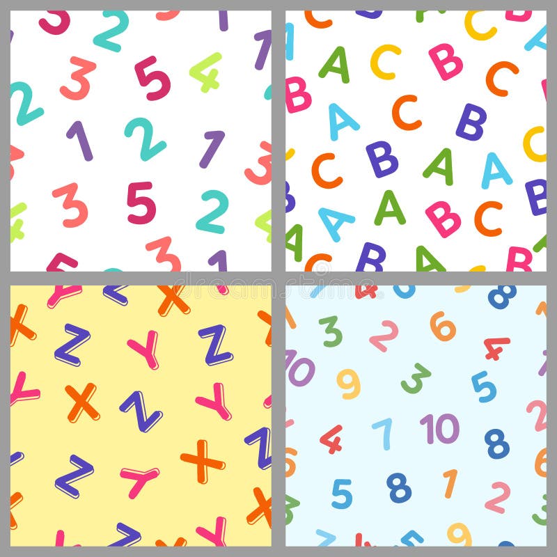 Set of Seamless Pattern with the Numbers and Alphabet Stock Vector ...