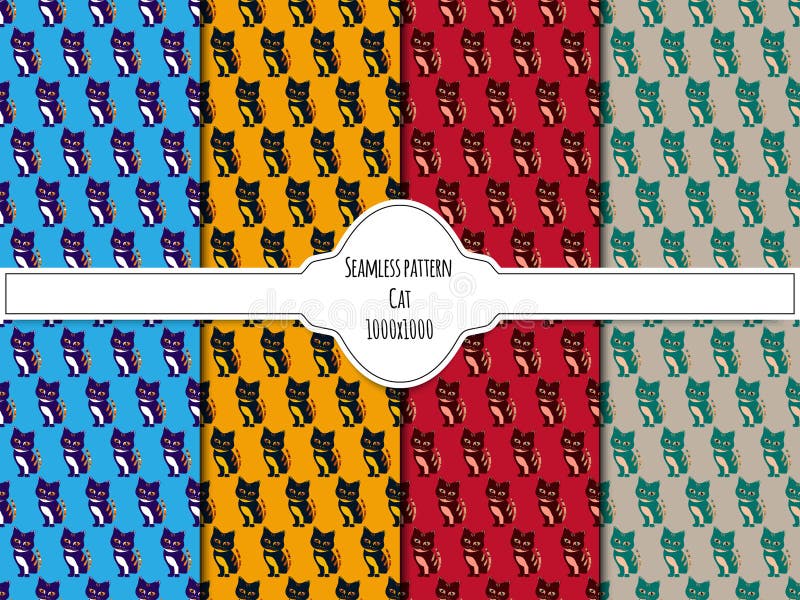 A Set of Seamless Pattern with Stylezed Three Color Cat, Vector Graphics 1000x1000 Pixels. EPS10 ...