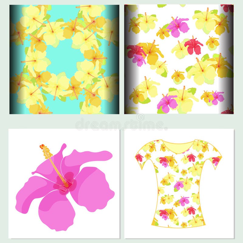 Set Seamless Pattern for T-shirts Hibiscus. Vector Illustration Stock ...