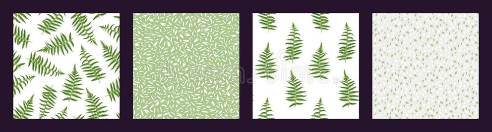 Set of Seamless Patterns with Abstract Stylized Branches Leaves Fern ...