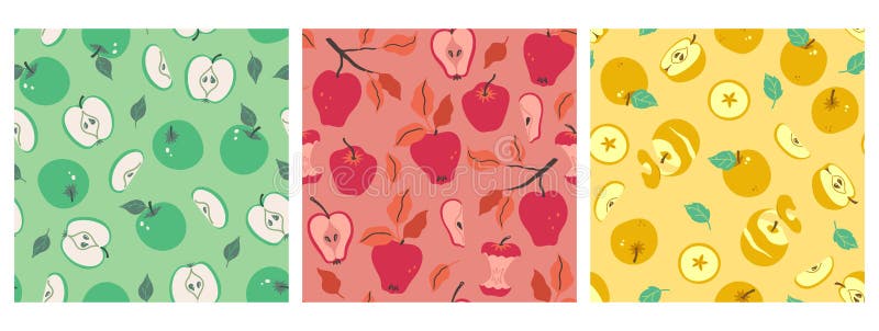 Set of Seamless Patterns with Apples. Vector Graphics Stock Vector - Illustration of leaf ...