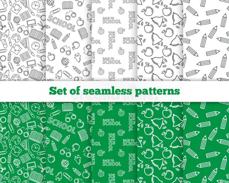 School Seamless Patterns. Vector Set. Stock Vector - Illustration of ...