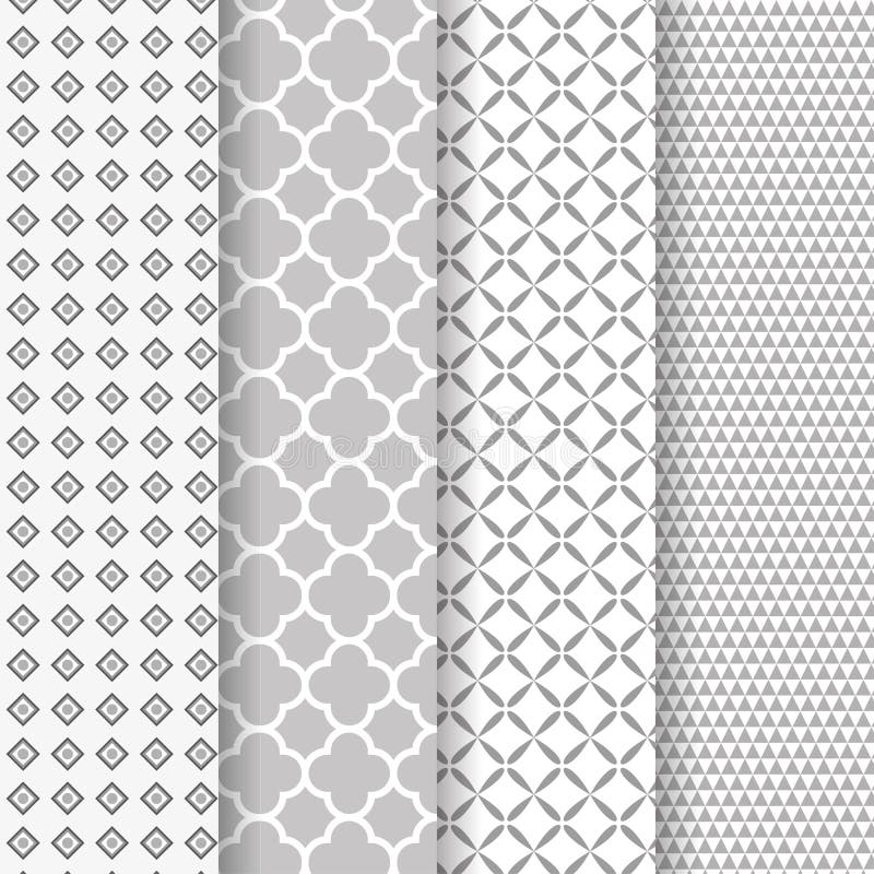 Set of 4 Seamless Patterns. Background White and Gray Geometric Shapes ...