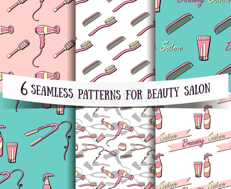 Set of Seamless Patterns Beauty Salon Stock Vector - Illustration of ...
