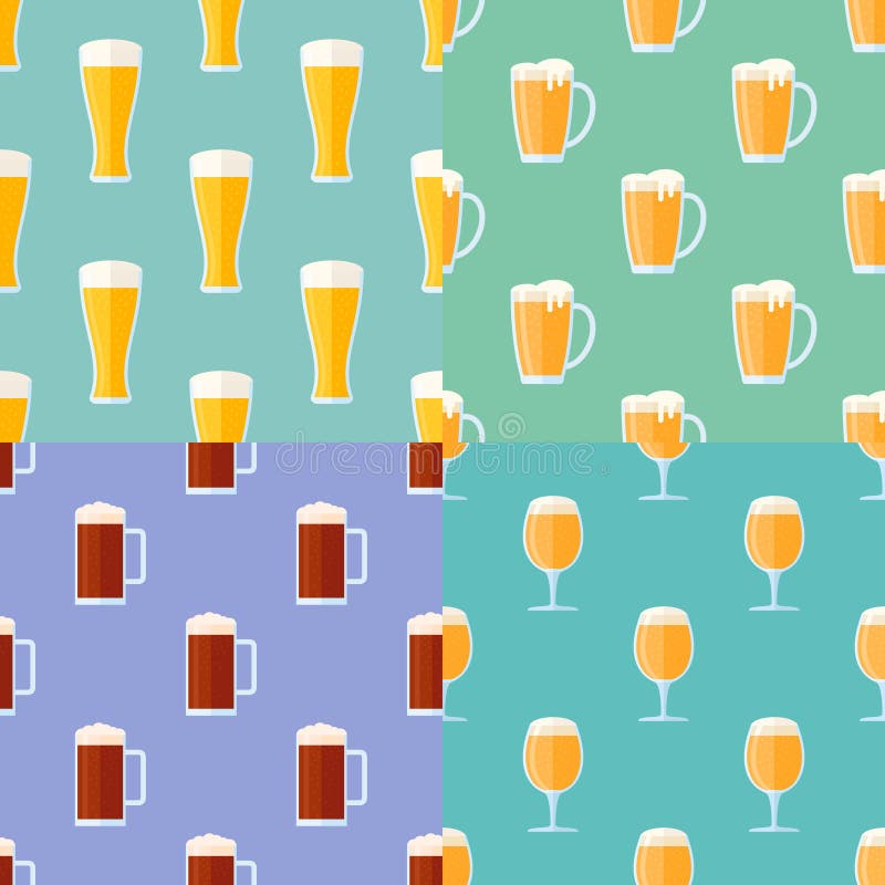 Set Of Seamless Patterns With Beer Glasses Stock Vector Illustration Of Green Package 106233764